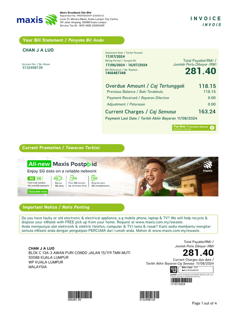Maxis Broadband Invoice Summary 2024 | PDF | Malaysia | Payments