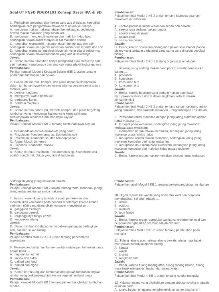 Soal UT PGSD PDGK4103 Konsep Dasar IPA Di SD | PDF