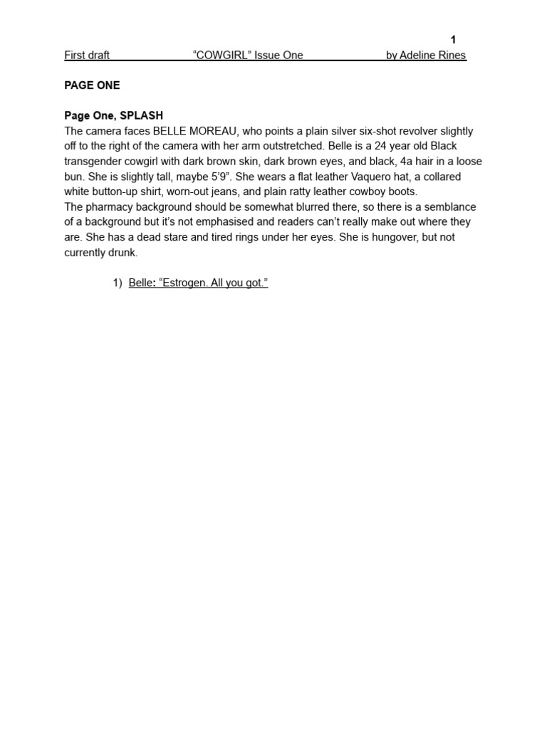COWGIRL 1, First Draft - Adeline Rines | PDF