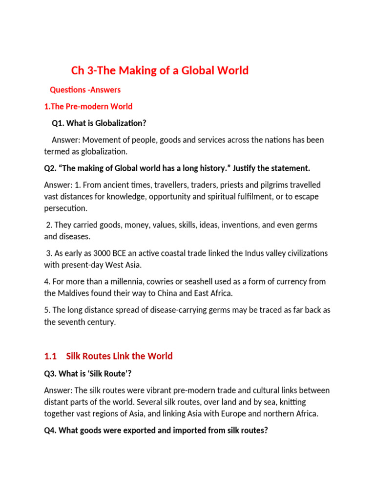 Making of Global World, Unit 1.1-1.3 | PDF | Silk Road | Trade