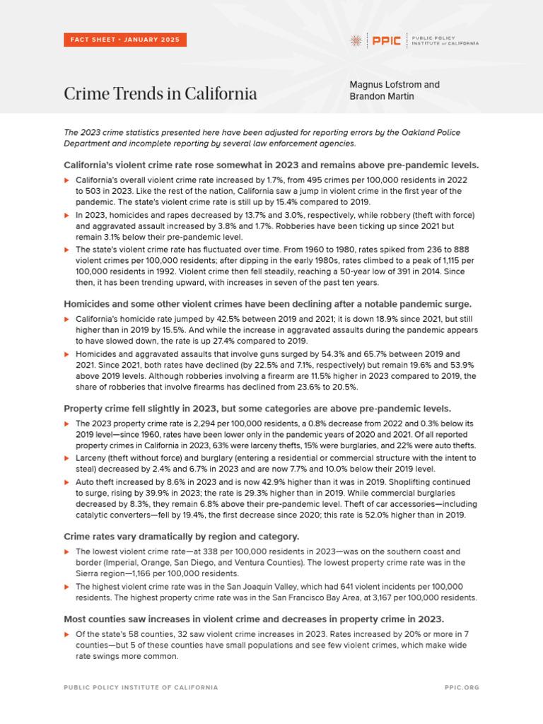 Crime Trends in California - Fact Sheet - January 2025 | PDF | Violent ...