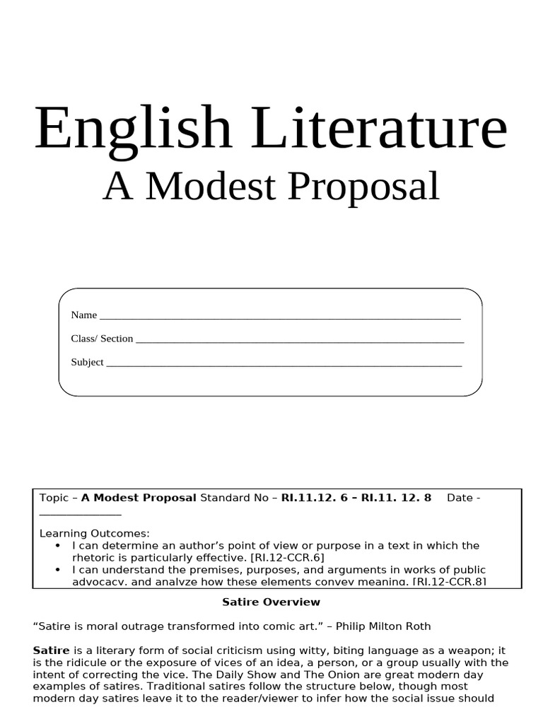 A Modest Proposal: English Literature | PDF | Satire | Irony