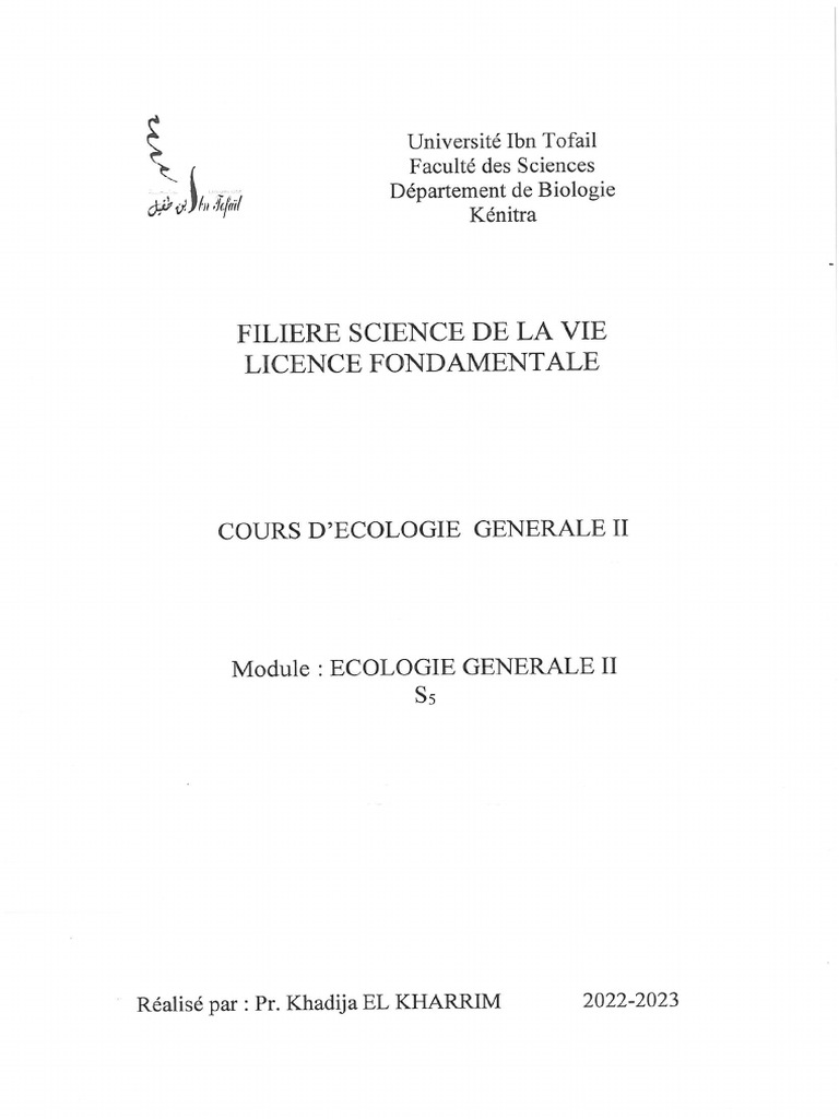 Ecologie S5 (Diapo Du Cours) | PDF