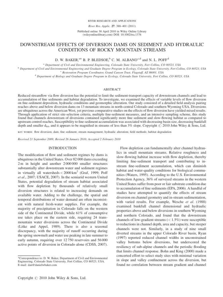 Baker Et Al (2011) - DOWNSTREAM EFFECTS OF DIVERSION DAMS ON SEDIMENT ...