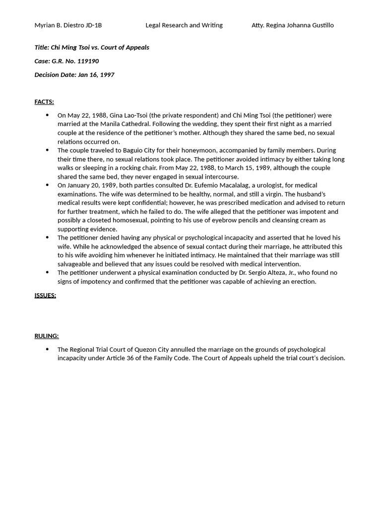 Chi Ming Tsoi vs. Court of Appeals Case Summary | PDF