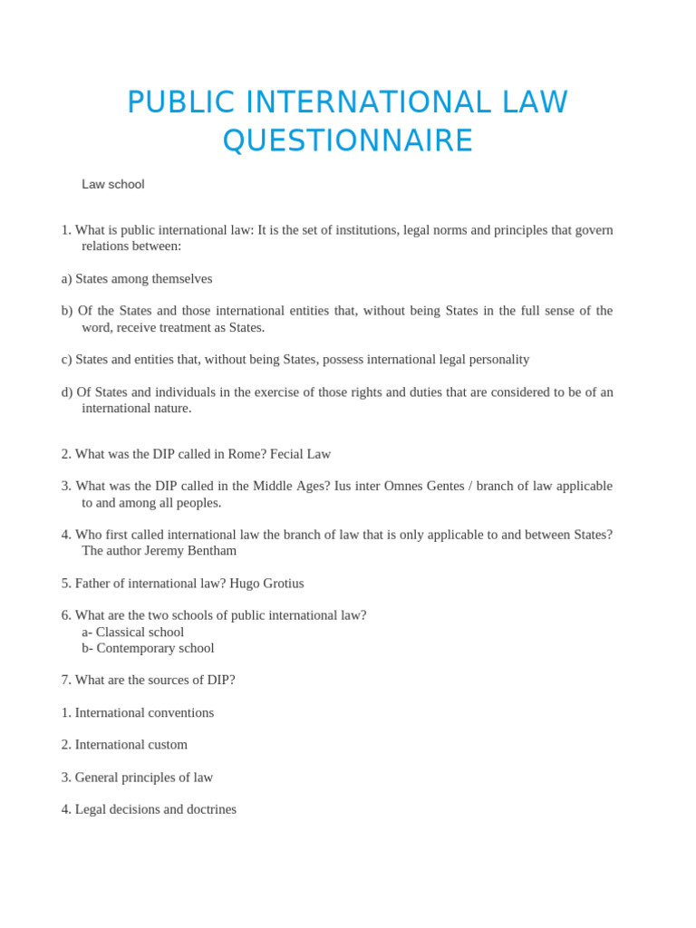 Public International Law Questionnaire | PDF | International Law ...