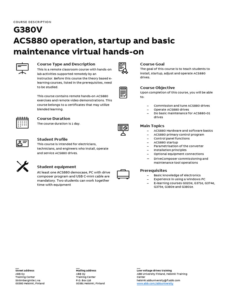 G380V EN ACS880 Operation Startup and Basic Maintenance Virtual Hands-On Course Description and ...