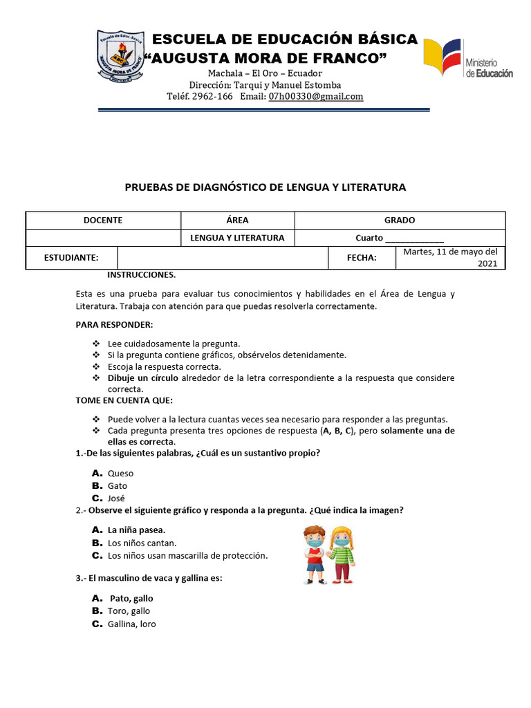 Prueba Diagnóstica Lengua y Literatura | PDF