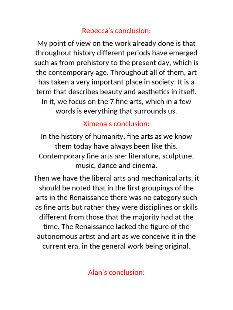 Conclusions of The Arts | PDF