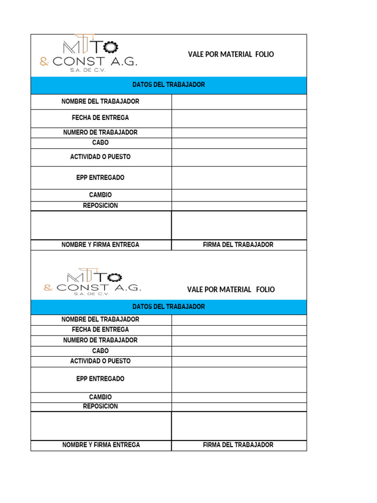 Vales de Material para Trabajadores | PDF