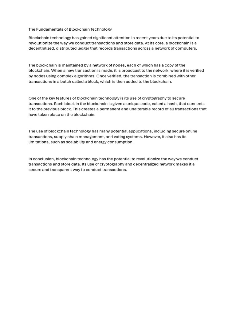 The Fundamentals of Blockchain Technology | PDF