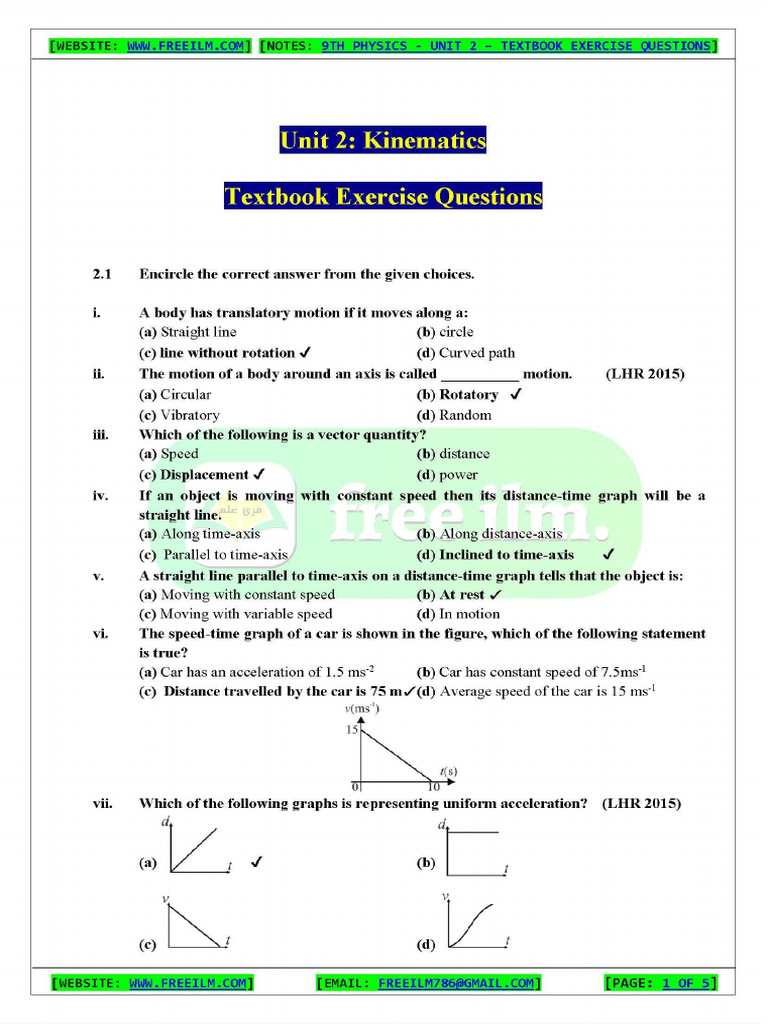 9th Phy CH 2 Exercise | PDF