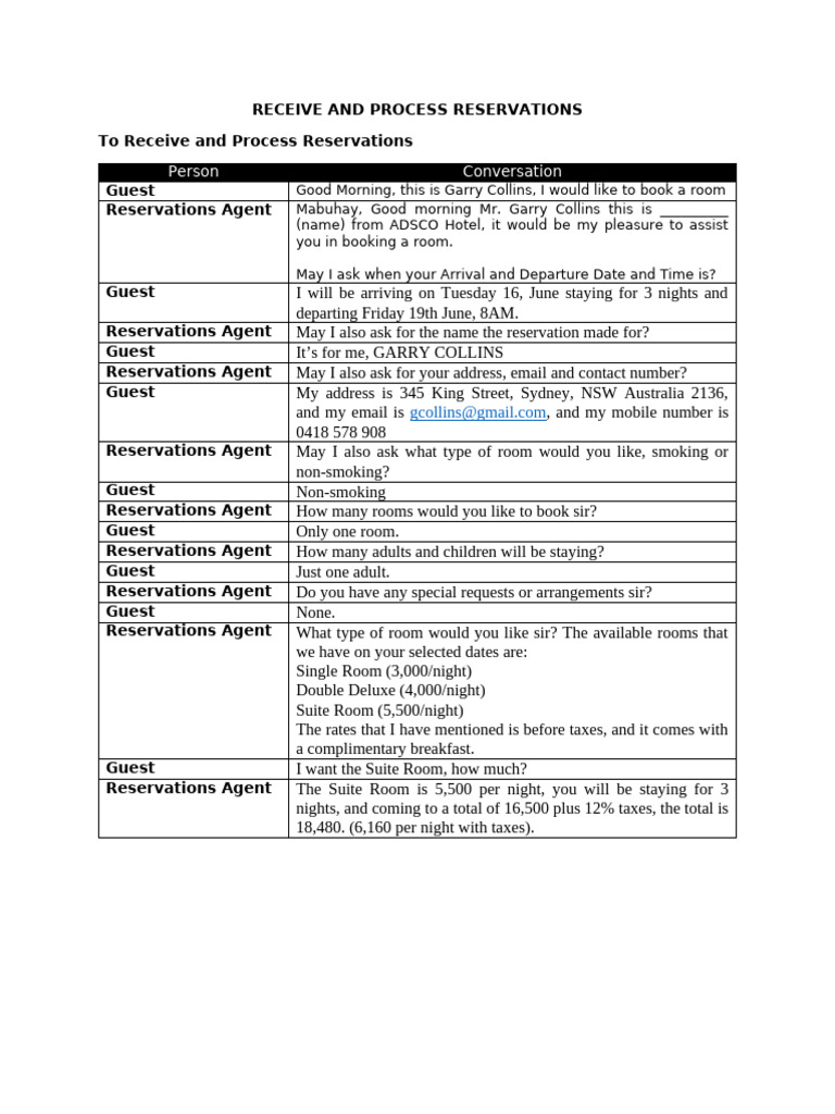 Front Office Script 2024 | PDF | Payments | Meal