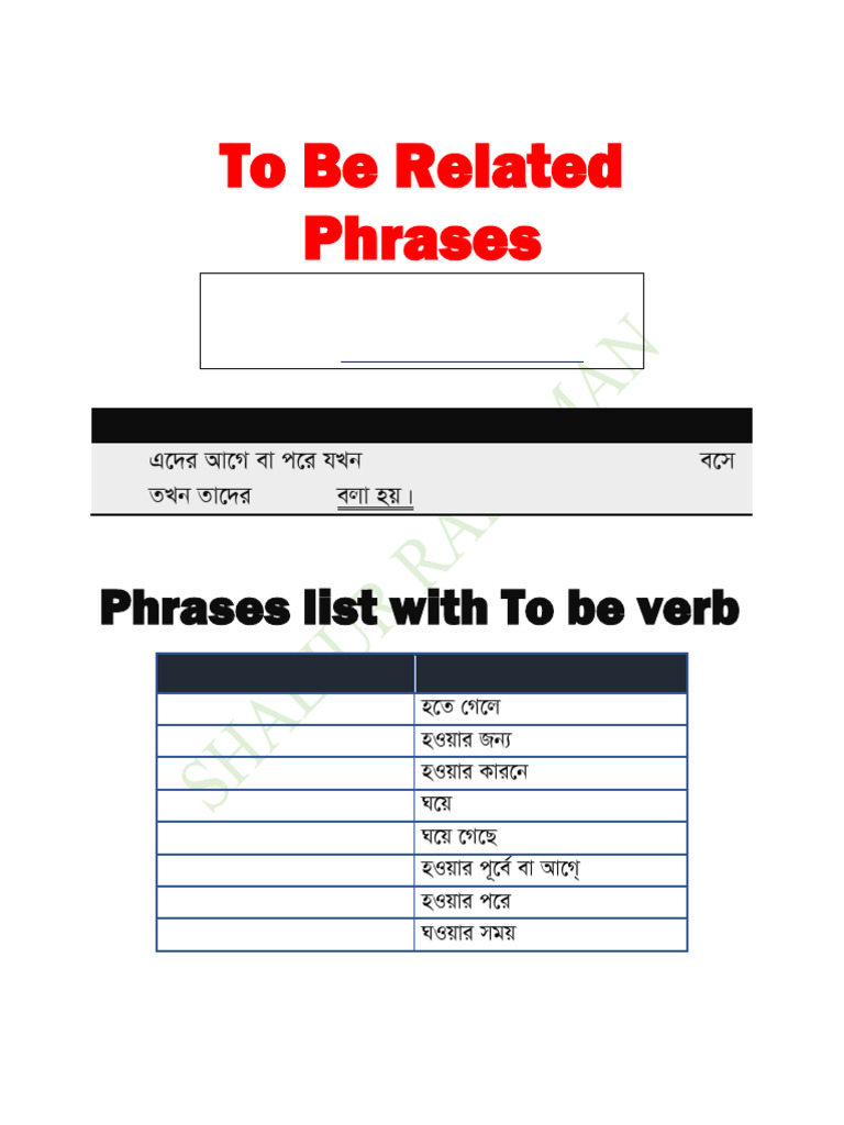 To Be Verb With Phrases | PDF | Verb | English Language
