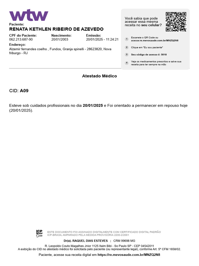 Atestado Médico de Renata Kethlen | PDF