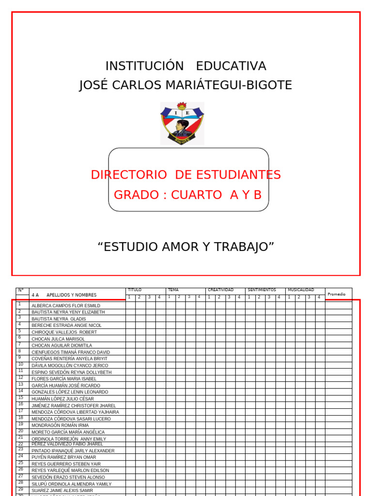 Directorio Estudiantes 4° A y B 2023 | PDF