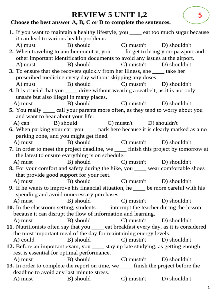 Eng11 - Review Unit 1,2 Ex5 | PDF | Human Tooth | Oral Hygiene