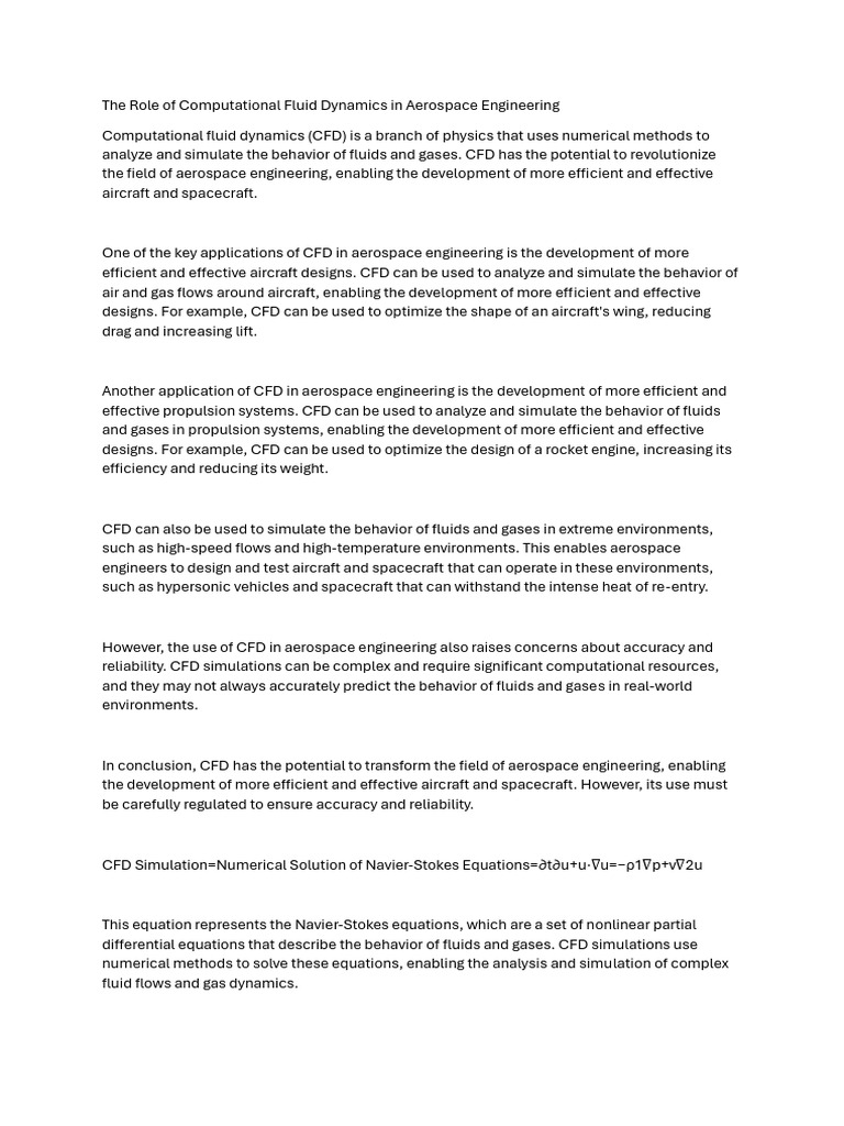 The Role of Computational Fluid Dynamics in Aerospace Engineering | PDF
