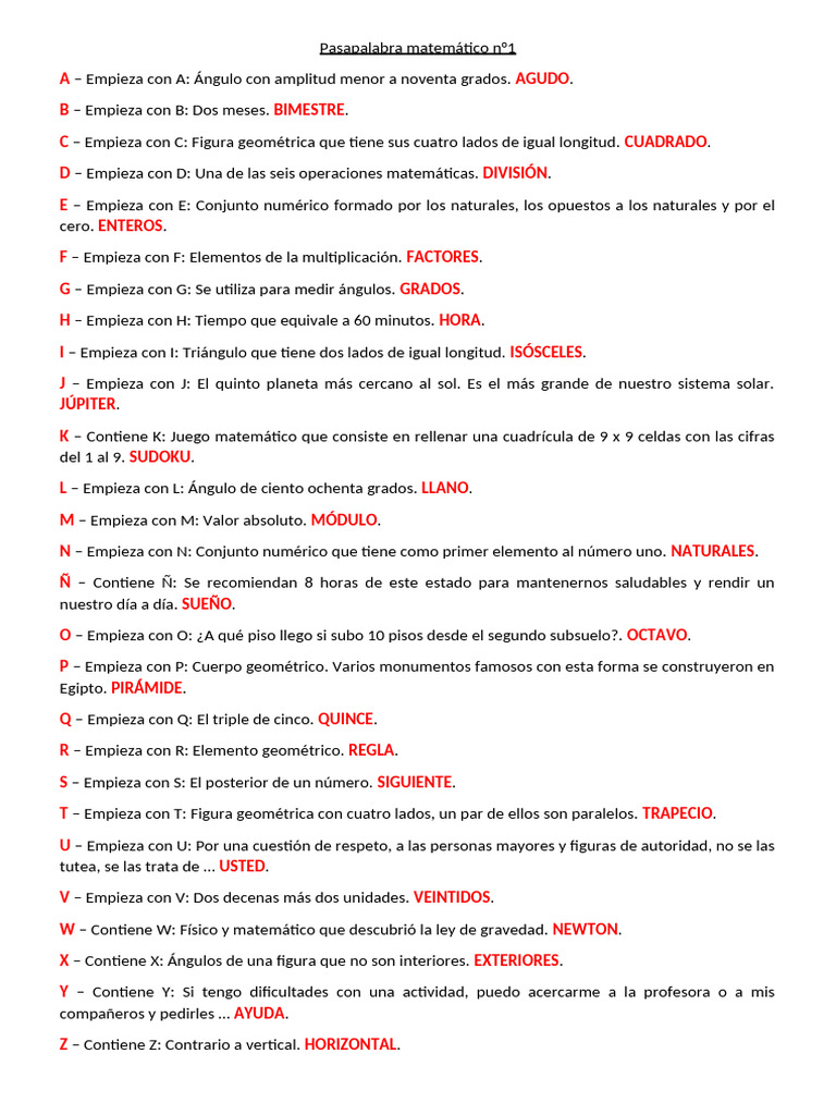 Pasapalabra Matemático: A-Z de Términos | PDF | Triángulo | Geometría