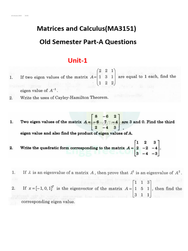 Matrices & Calculus Part-A Qns | PDF