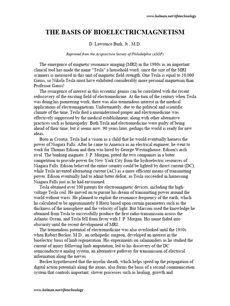 Basis of Bioelectromagnetism Burk | PDF | Nikola Tesla | Electromagnetism
