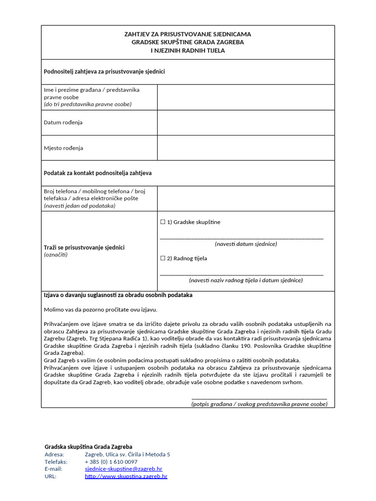 Zahtjev Za Prisustvovanje-23. | PDF