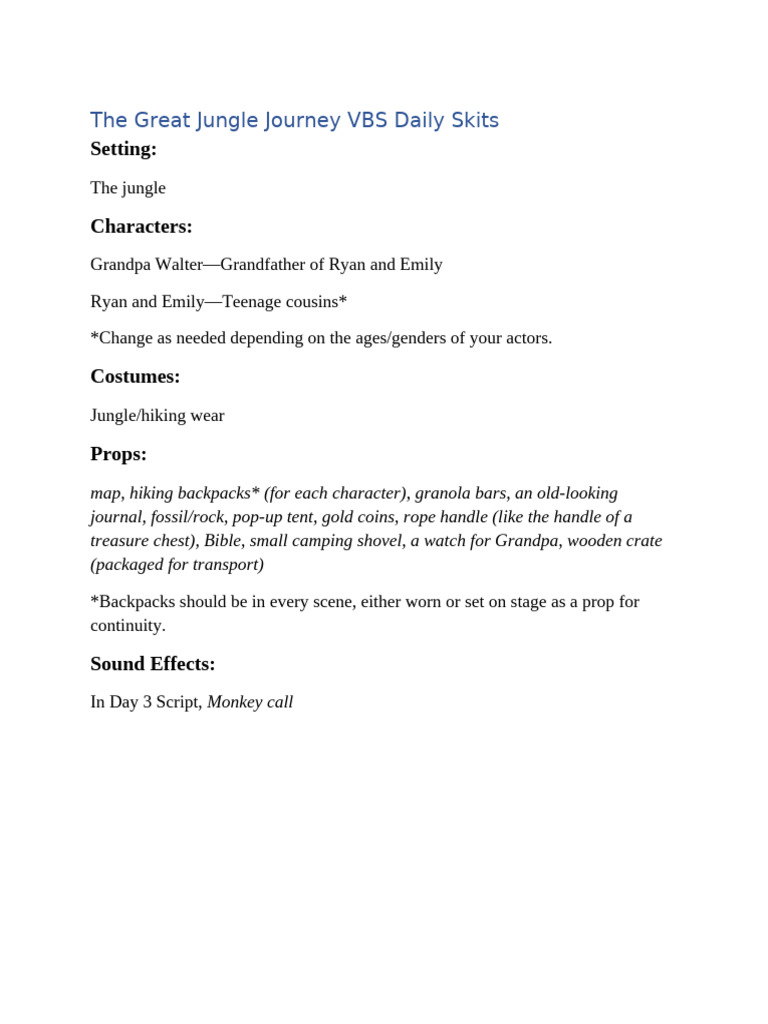 Jungle Adventure VBS Skits Guide | PDF | Science | Monkey