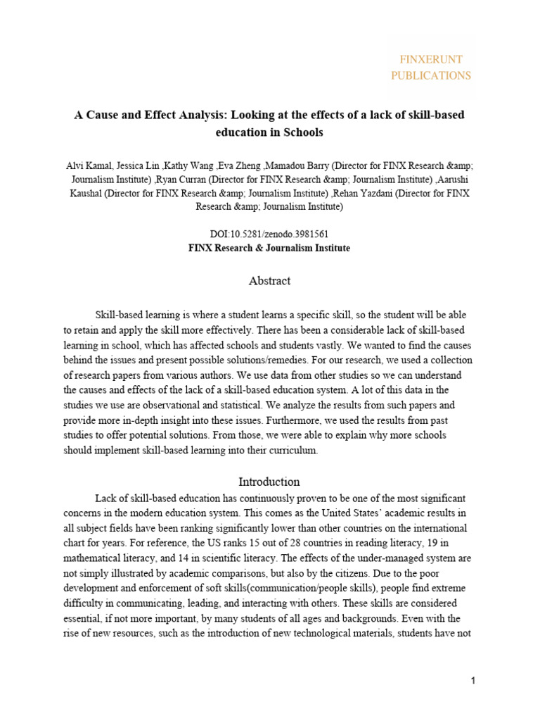 A Cause and Effect Analysis Looking at the Effects of a Lack of Skill ...