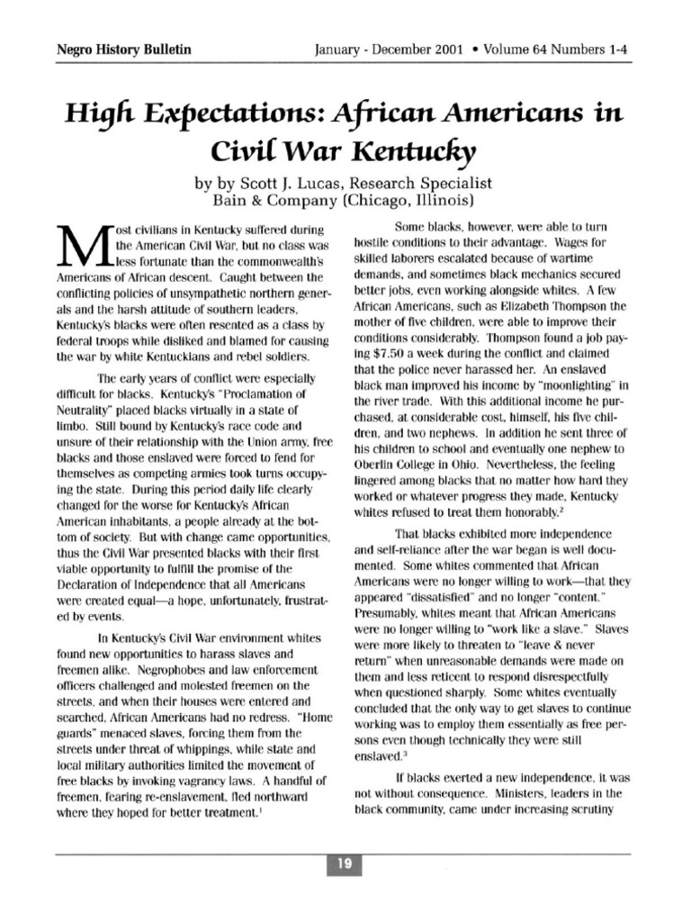 High Expectations: African Americans in Civil War Kentucky | PDF
