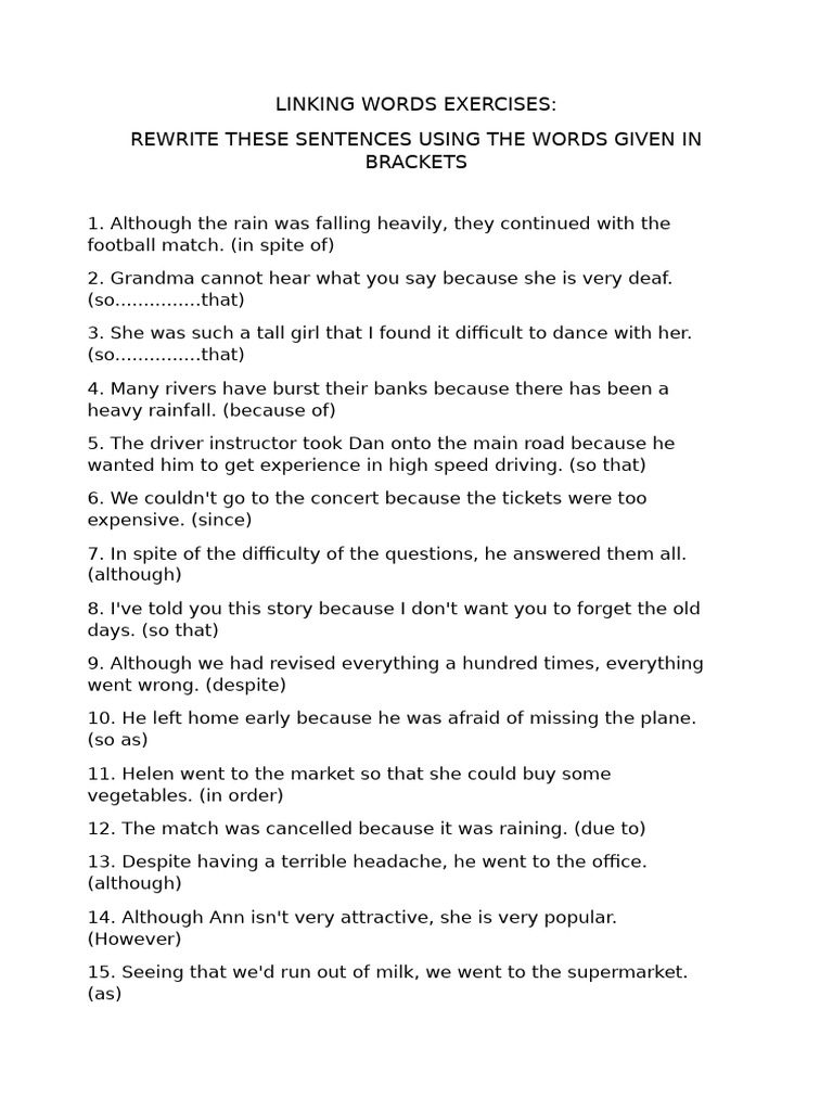 Linking Words Exercises | PDF