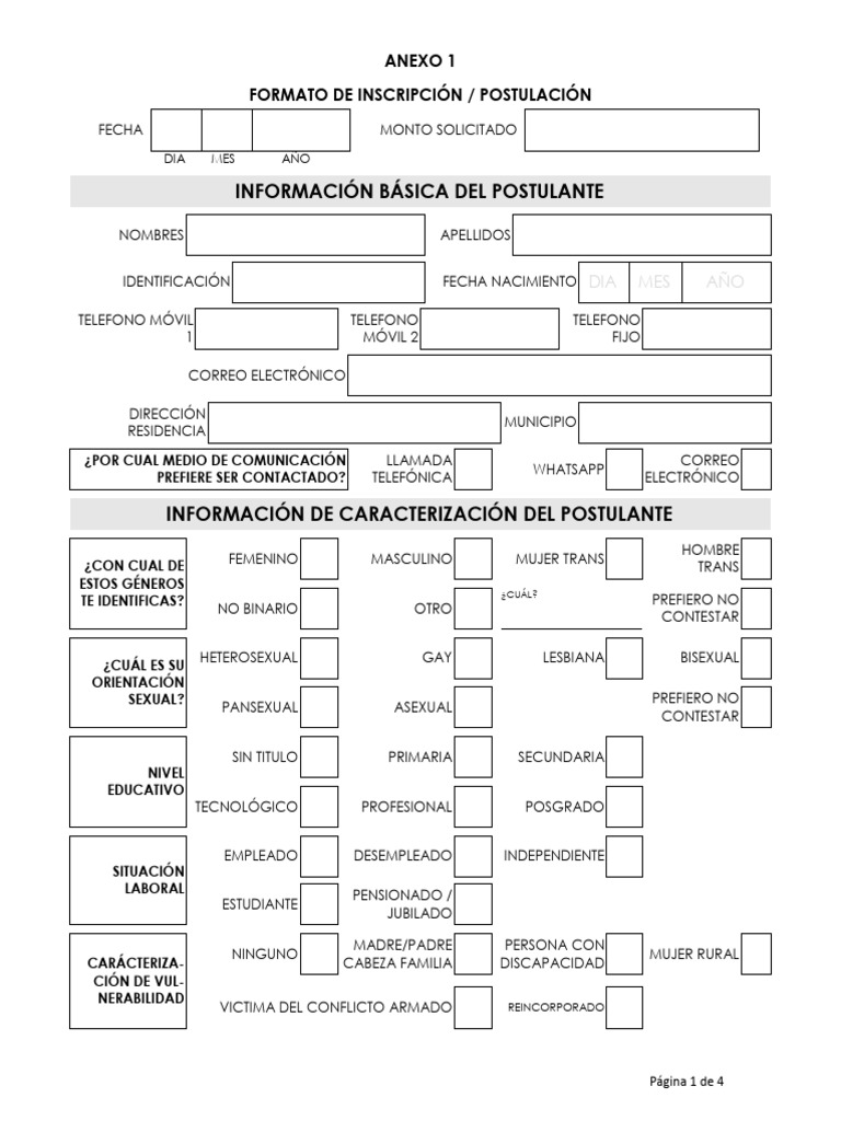 ANEXO 1. Formulario de Inscripción | PDF | Bancos | Transgénero