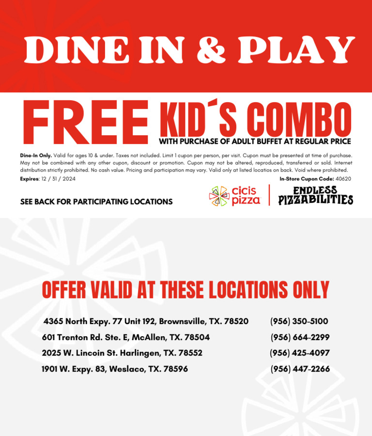 Free Kids' Combo Coupon for Dine-In | PDF