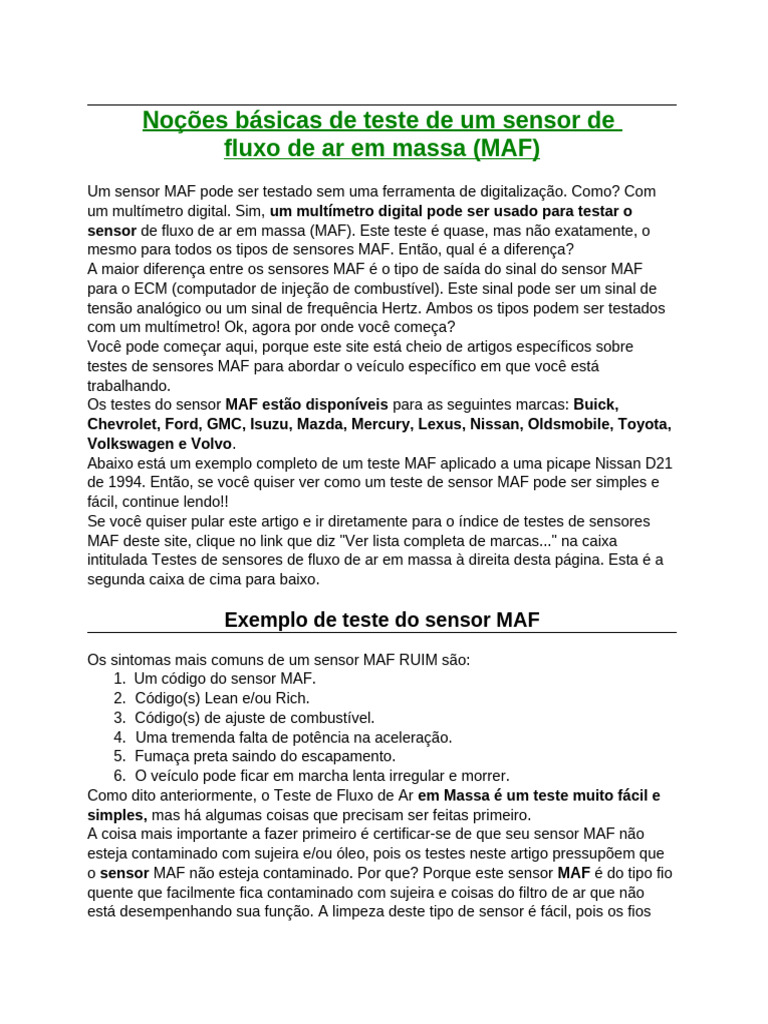 Fundamentos Do Sensor Maf Pdf Conector Elétrico Motores
