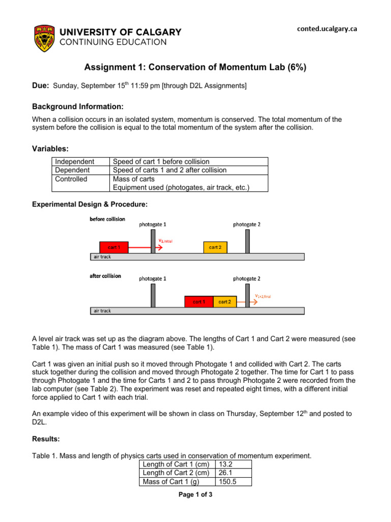 Lab 1 - Conservation of Momentum | PDF | Momentum | Experiment