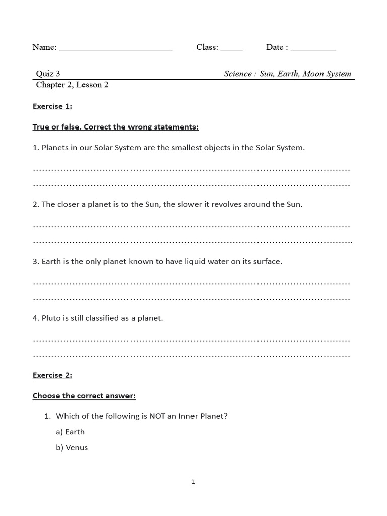 Quiz 3 Chap 2 Lesson 2 | PDF | Planets | Natural Satellite