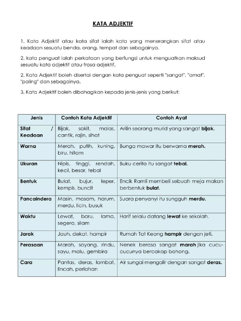 nota kata adjektif | PDF
