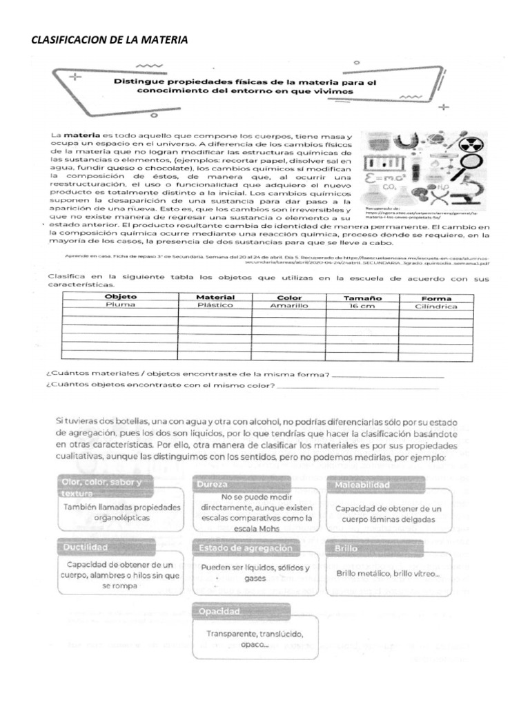 CLASIFICACION DE LA MATERIA - Final | PDF