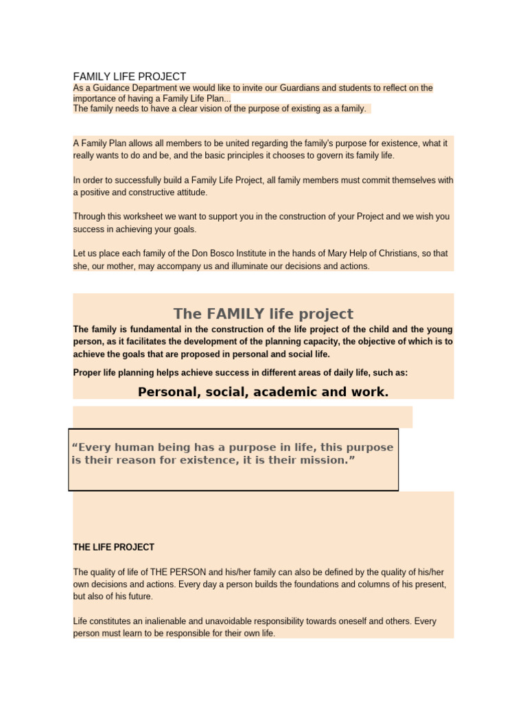 Family Life Project | PDF | Goal | Behavioural Sciences
