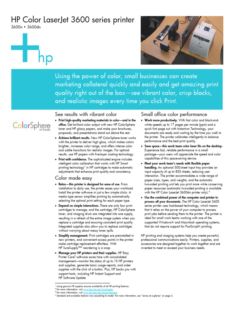 HP CLJ 3600 Printer Specs | PDF | Printer (Computing) | Computer Engineering