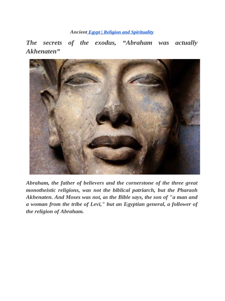 The Secrets of The Exodus, "Abraham Was, in Fact, Akhenaten." | PDF ...