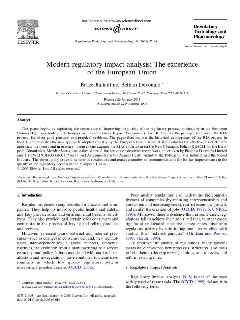 BALLANTINE - DEVONALD.2006.Modern Regulatory Impact Analysis - The ...