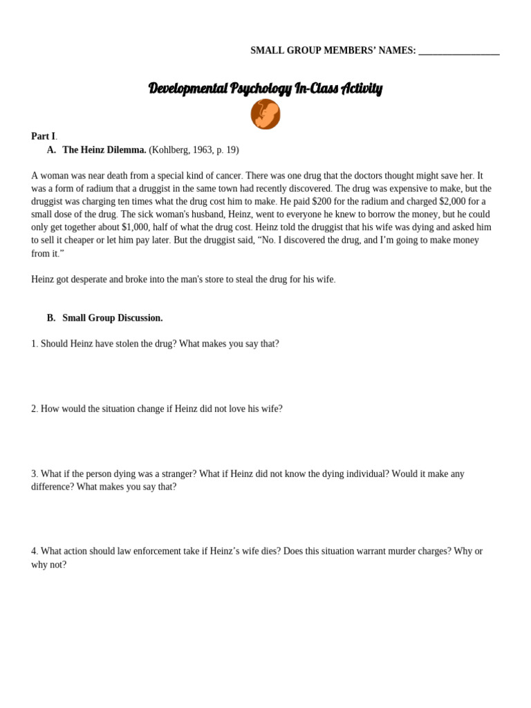 Developmental Psychology In-Class Activity The Heinz Dilemma | PDF ...