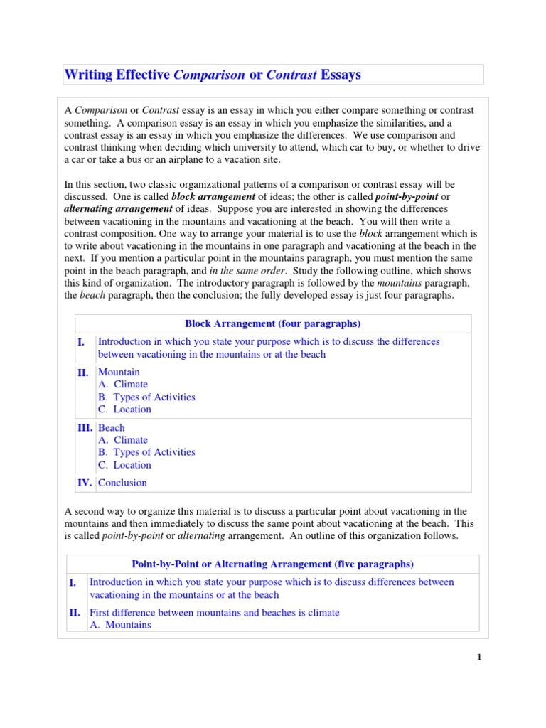 Writing An Effective Compare-Contrasy Essay Handout | PDF | Canning ...