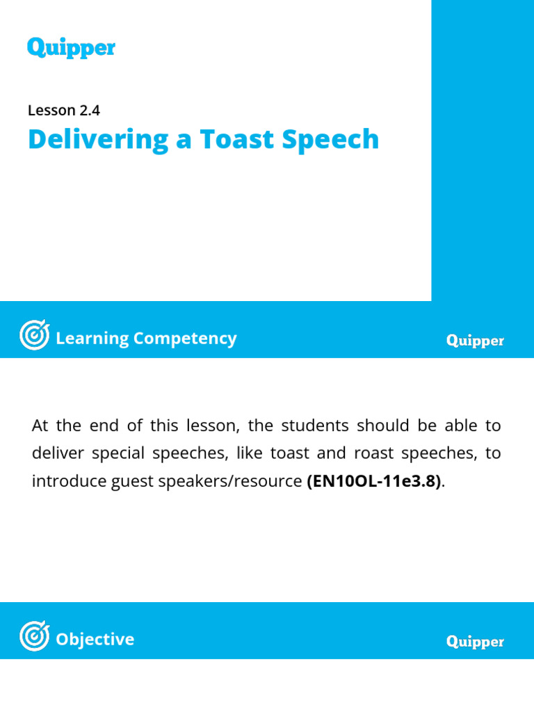 ENG10 - U2 - L4 - Delivering A Toast Speech | PDF | Human Communication