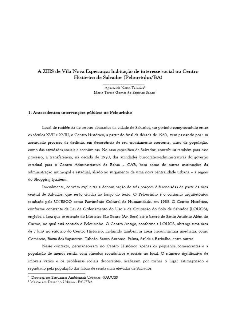ZEIS e Habitação no Centro Histórico de Salvador | PDF