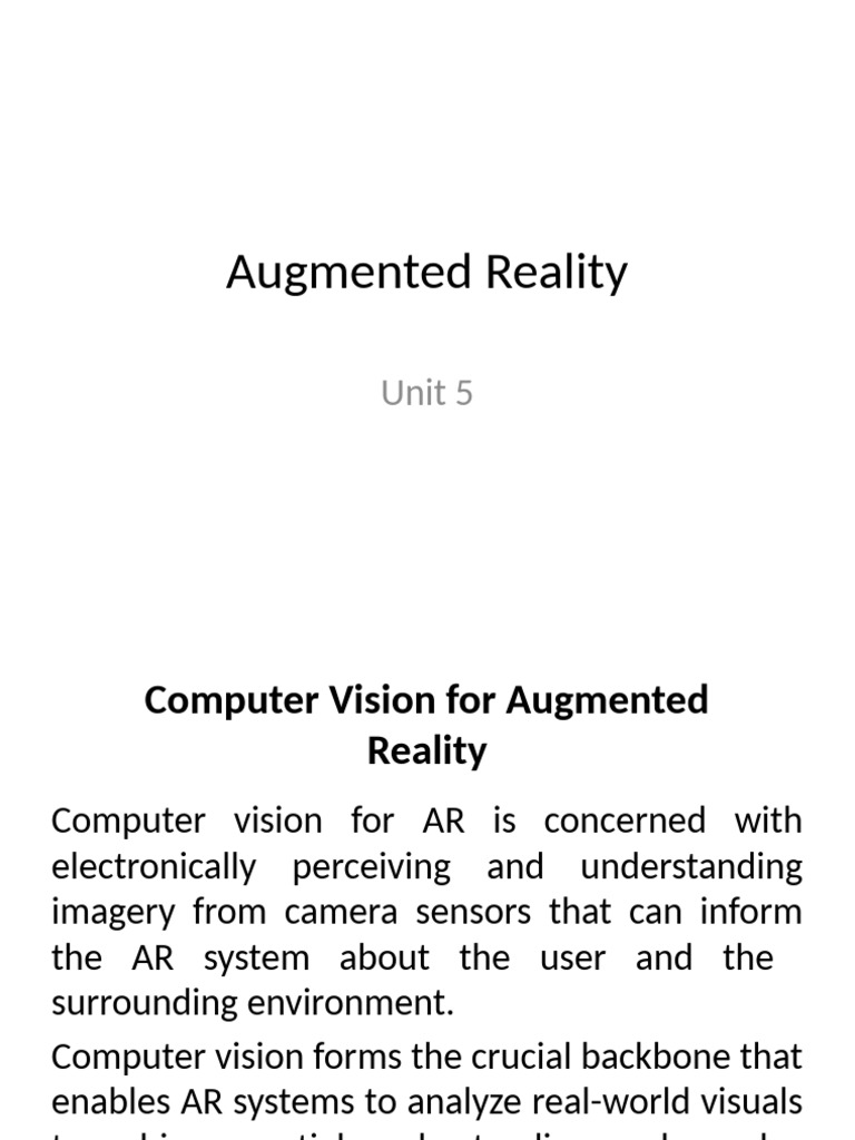 Augmented Reality - Unit 5 | PDF | Augmented Reality | Computer Vision