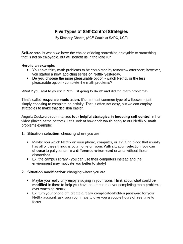 Five-Types-of-Self-Control-Strategies | PDF | Self-Management | Self ...