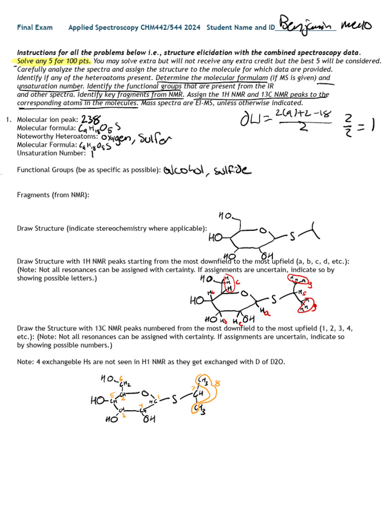 Final Exam: Applied Spectroscopy CHM442/544 | PDF | Proton Nuclear ...