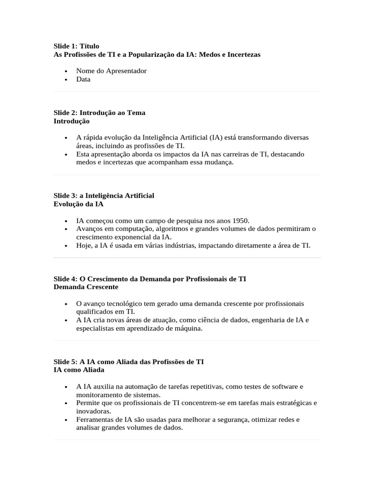 As Profissões de TI e a Popularização da IA- Medos e Incertezas | PDF ...