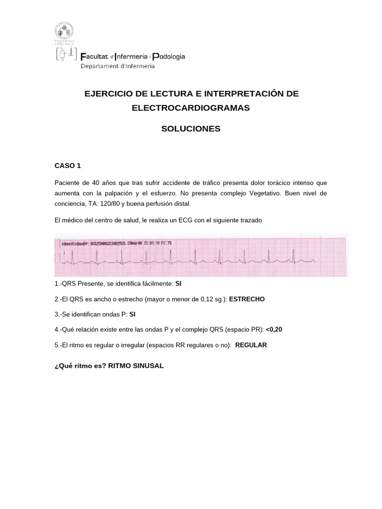 Ejercicio Lectura e Interpretación de ECG SOLUCIONARIO | PDF | Medicina ...
